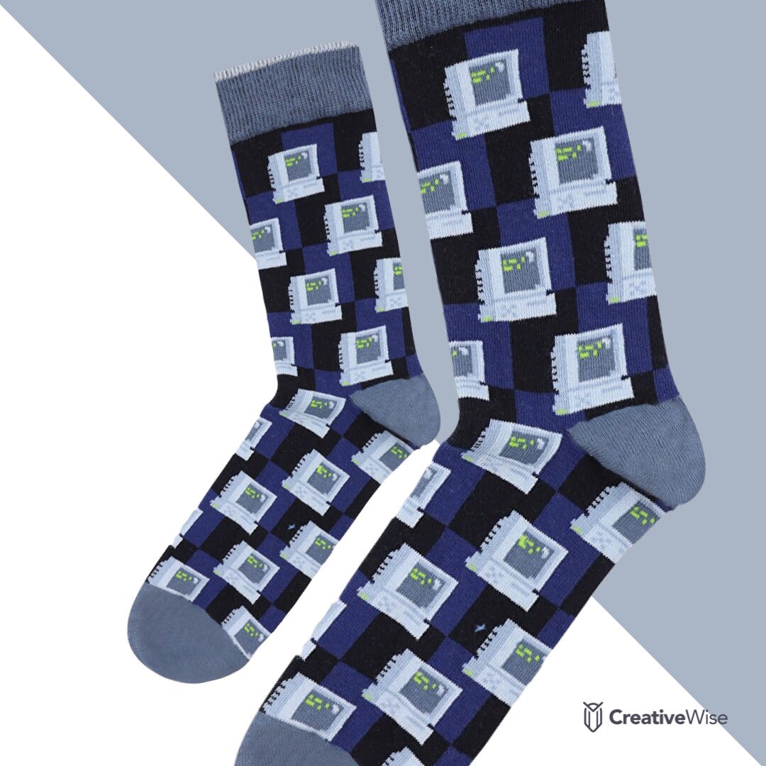 Retro TV Sock | Vintage Television Watch Memory Design | Blue Grey Show ...