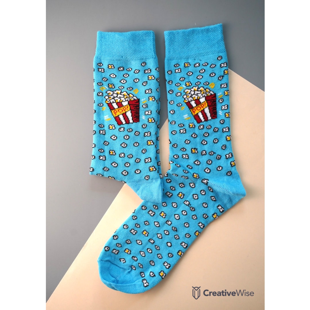 Popcorn Socks | Cinema Icon Blue Print Funny Cute | Movie Funky Crazy ...