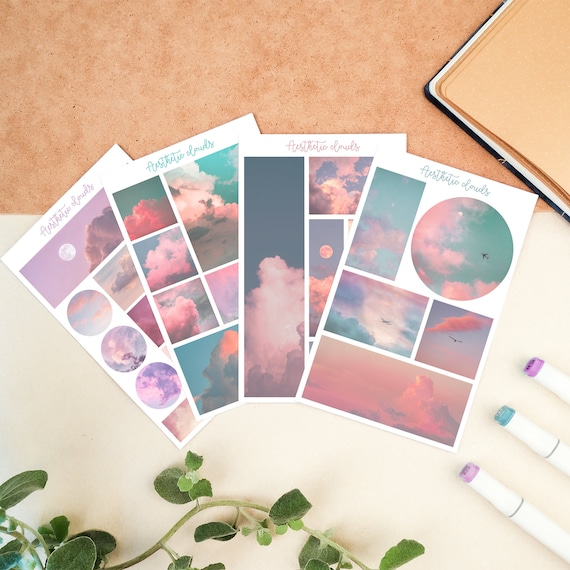 PASTEL CLOUD Stickers Sheet Watercolor Sky and Moon Stickers - Etsy