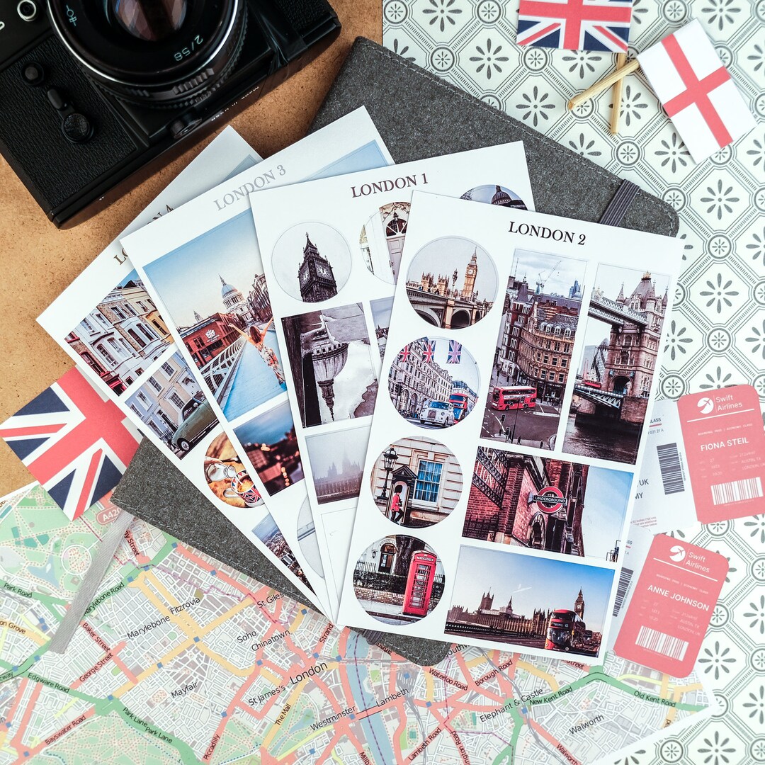 LONDON CITY- Theme Stickers Set, 4 Different Sticker Sheets for Bullet ...