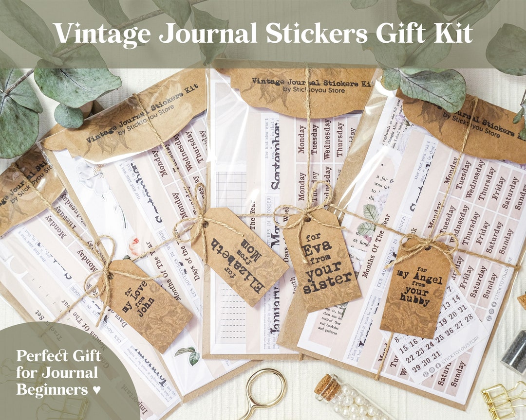 Vintage Journal Stickers Kit for Beginners, Journal Lover Gift Set ...