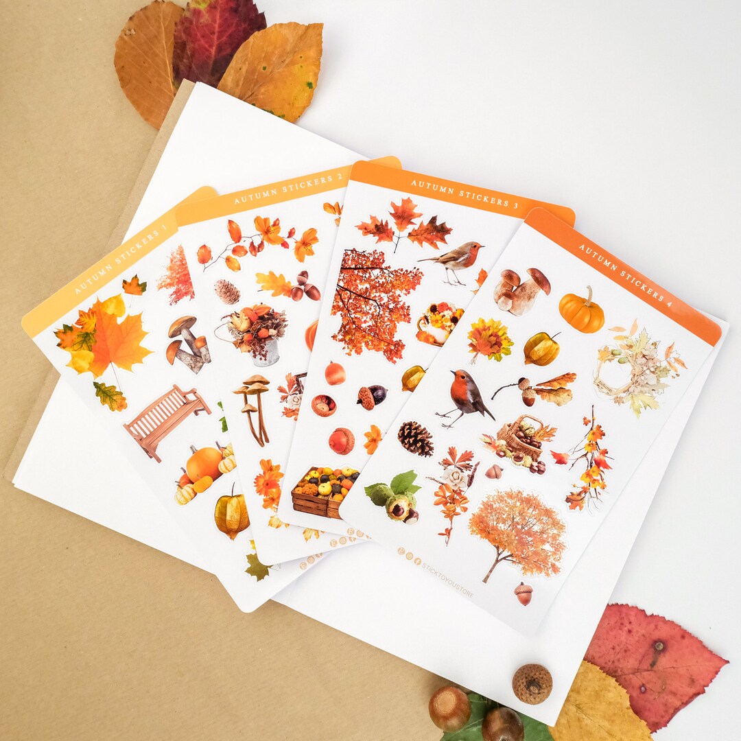 Autumn Fall Sticker Sheet With Cute Birds, Pumpkins, Fall Leaves ...