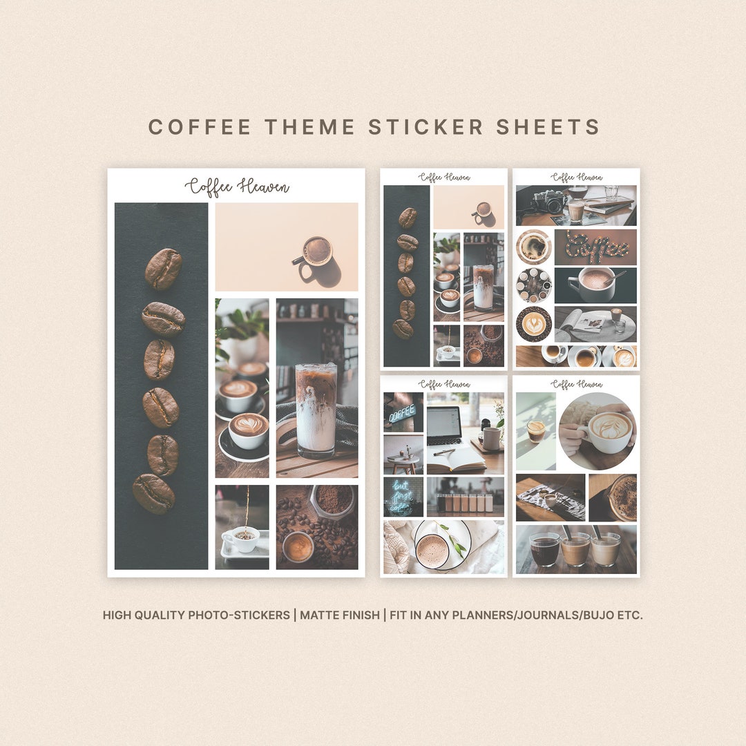 Coffee Lover Stickers Sheet Coffee Heaven Photo Stickers Circle Full ...