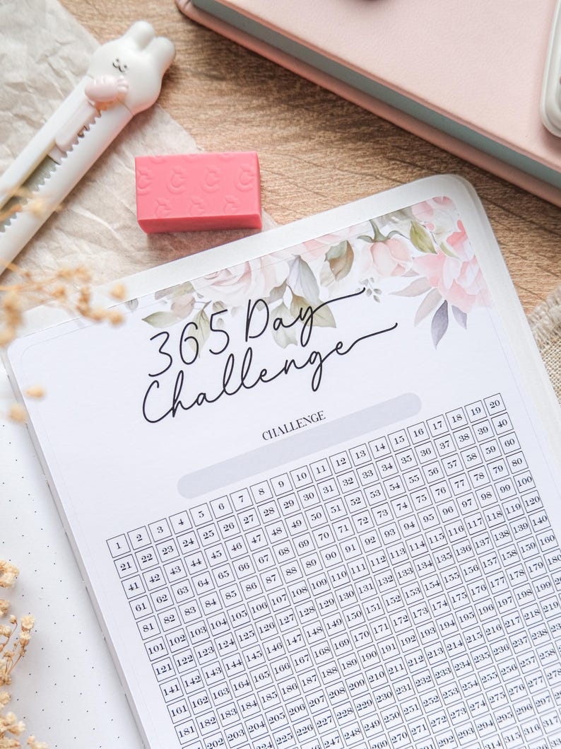 365 Day Challenge Tracker | Stick-in Page Sticker | Challenge Tracker ...