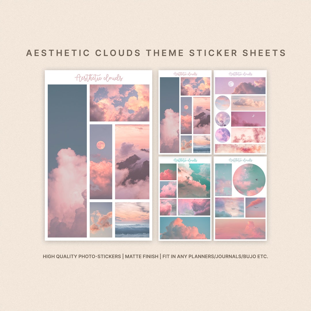 PASTEL CLOUD Stickers Sheet, Watercolor Sky and Moon Stickers, Dreamy ...