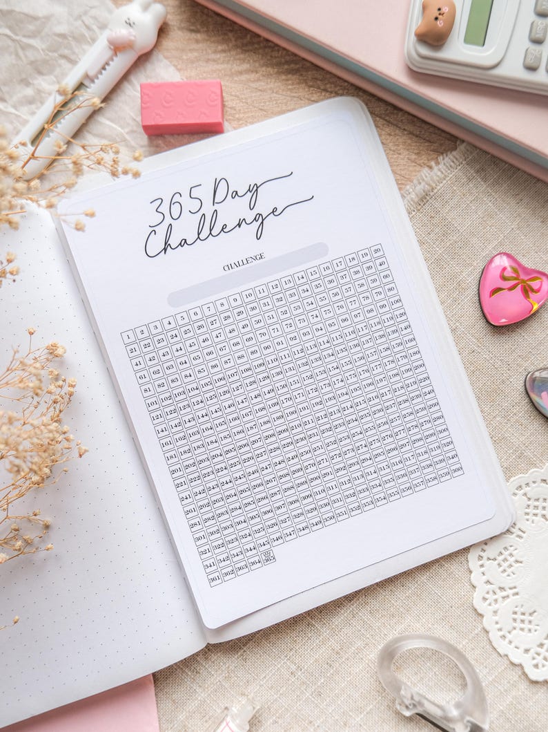 365 Day Challenge Tracker | Stick-in Page Sticker | Challenge Tracker ...