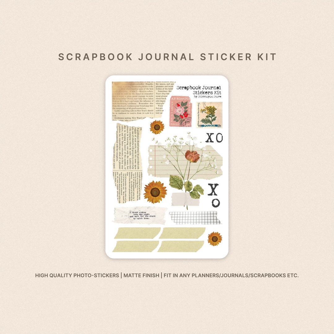 Vintage Style Scrapbook Journal Kit, Ripped Pages Stickers for Bullet ...
