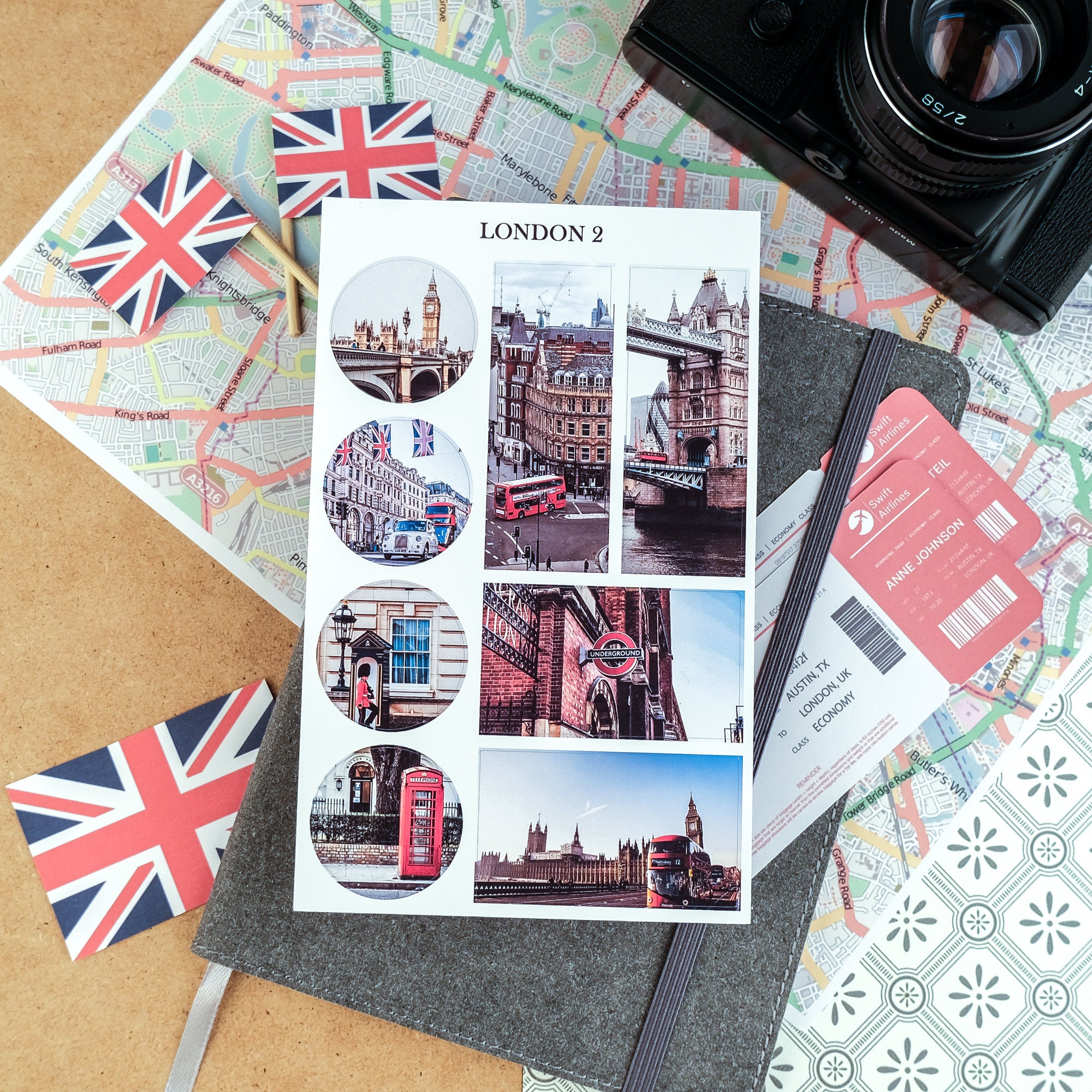 LONDON CITY- Theme Stickers Set, 4 Different Sticker Sheets for Bullet ...