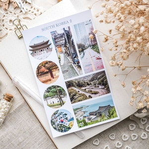 South Korea theme Stickers Set, 4 Different Sticker Sheets for Bullet ...