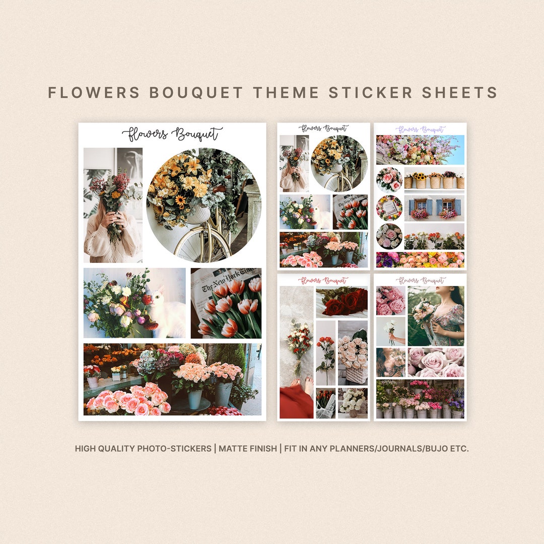 FLOWER BOUQUET Sticker Sheets, Floral Themed Planner Stickers ...