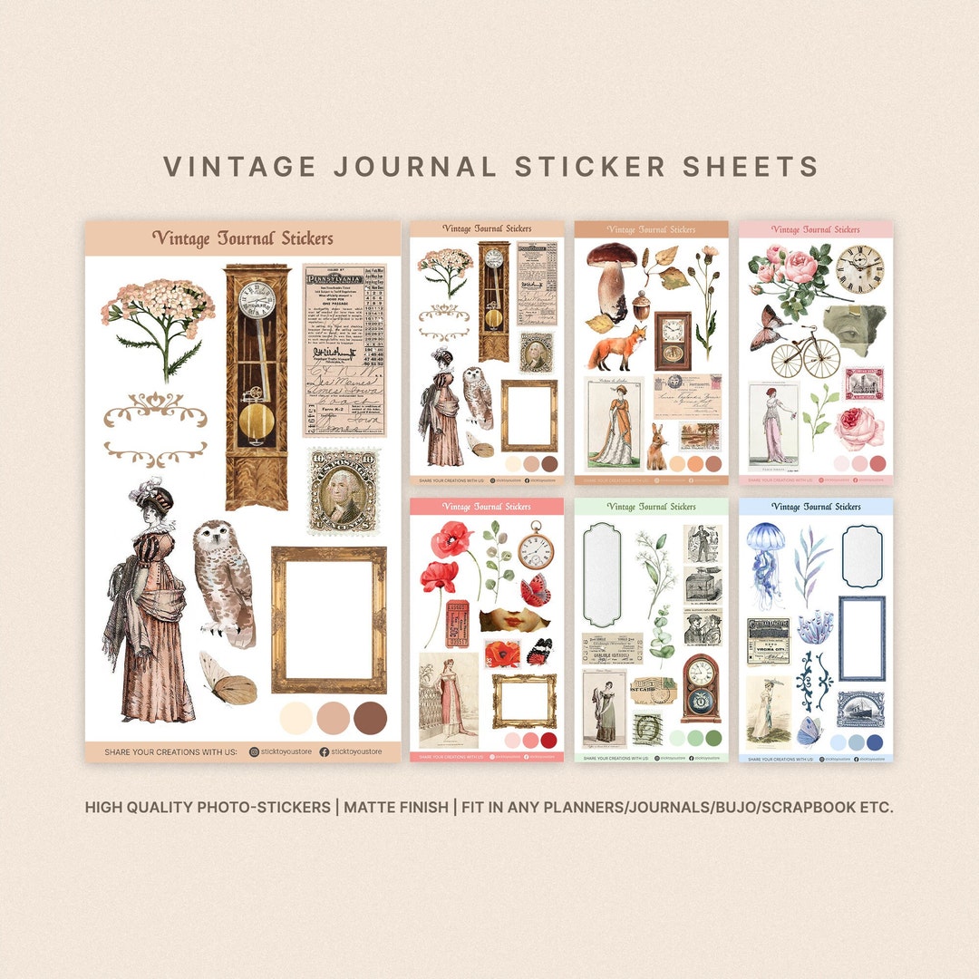 Vintage Journal Stickers Set, Vintage Scrapbook Junk Journal Stickers