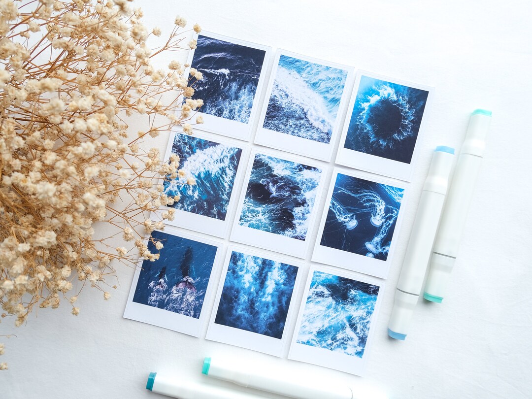Ocean-themed Polaroid Stickers, Water-inspired Stickers, Deep Blue ...