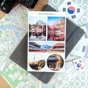 South Korea theme Stickers Set, 4 Different Sticker Sheets for Bullet ...