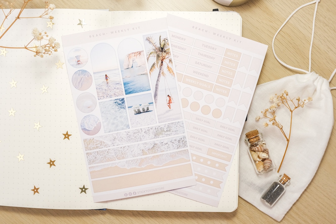At the Beach Weekly Bujo Kit, Beach Theme Weekly Stickers, Summertime ...