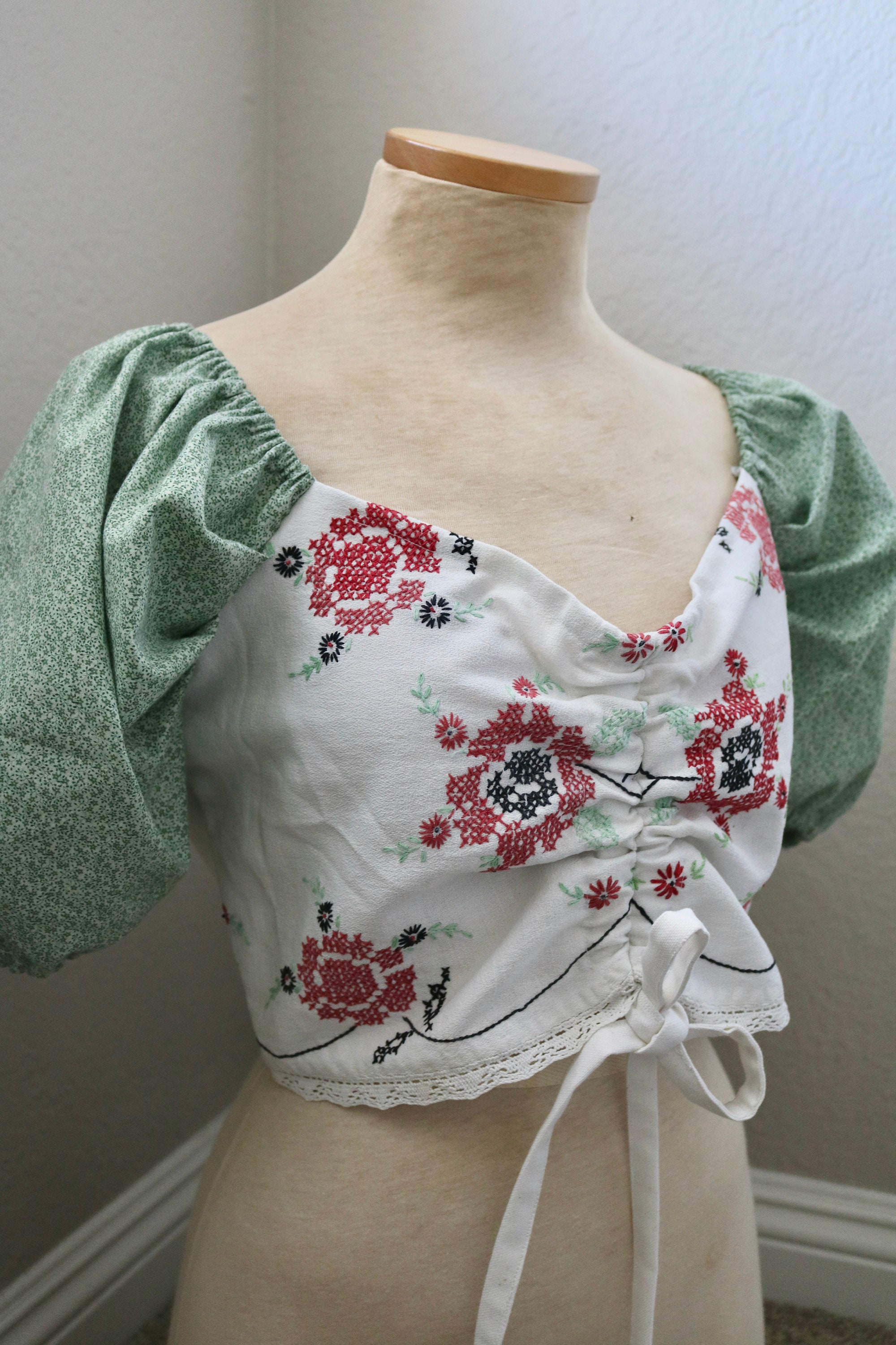 Vintage Repurposed Cross Stitch Embroidered Cropped Blouse, Upcycled ...