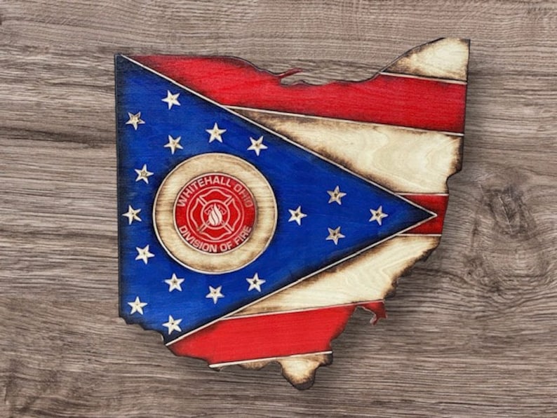 State of Ohio Plaque, Military, Navy, Army, Air Force, Wooden Flag ...
