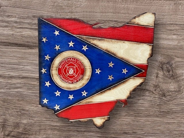 State of Ohio Plaque, Military, Navy, Army, Air Force, Wooden Flag ...