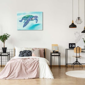 Watercolor Portrait of Sea Turtle in Blue Ocean Background Animal ...