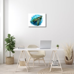 Sea Turtle in Blue Sea White Background Watercolor Animal Artwork ...