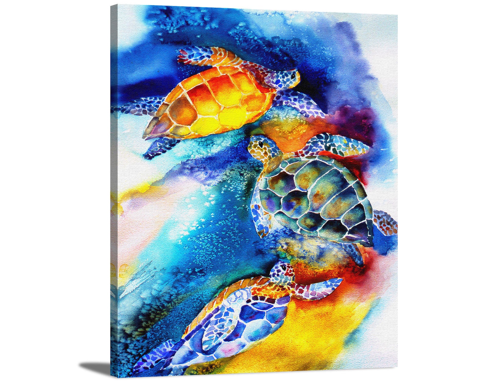 Rainbow Sea Turtles Watercolor Sea Life Colorful Animal Artwork Framed ...