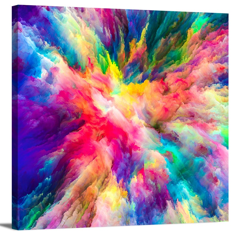 Modern Abstract Rainbow Bright Colorful Clouds Artwork Wrapped Canvas ...