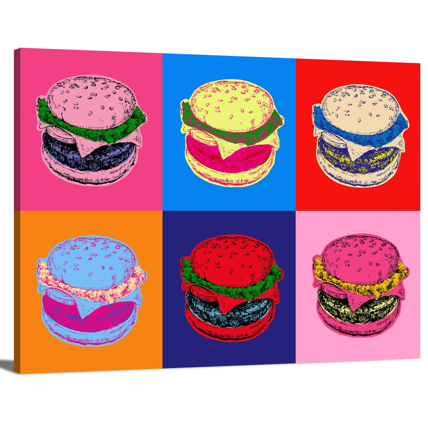 Andy Warhol Style Hamburger Kitchen Pop Art Canvas Print Wall Art for ...