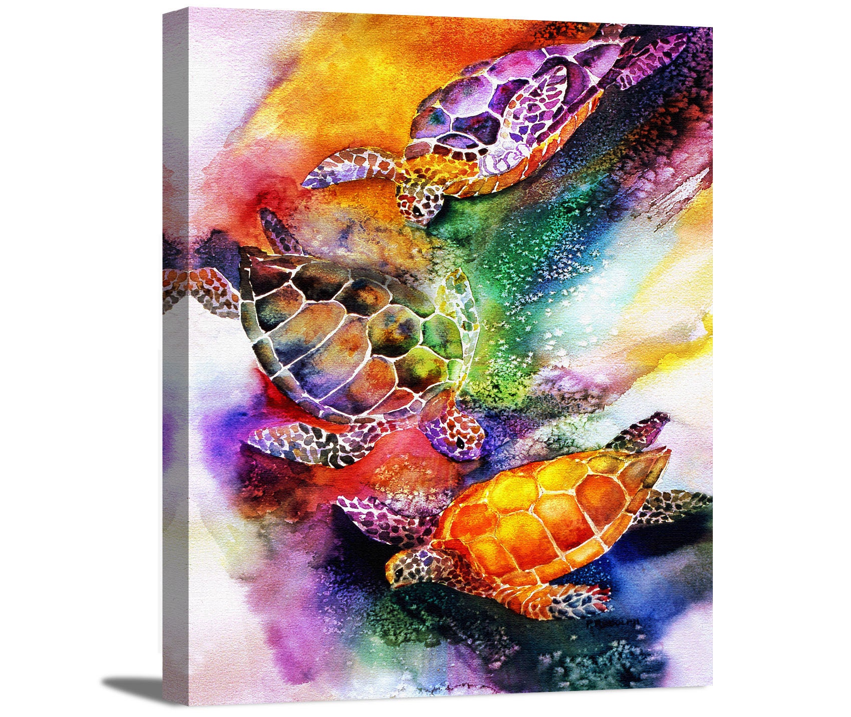Rainbow Sea Turtles Watercolor Sea Life Colorful Animal Artwork Framed ...