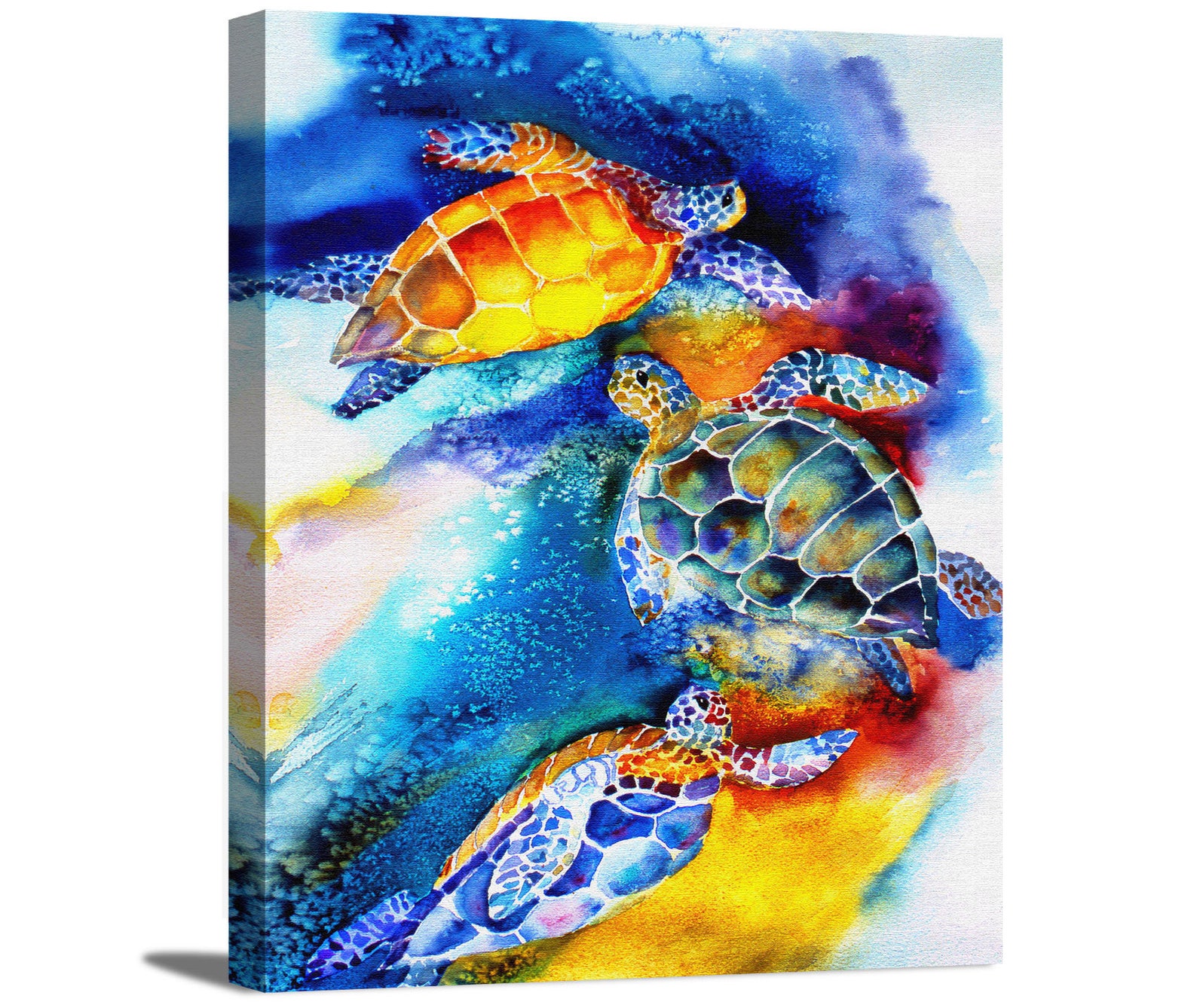 Rainbow Sea Turtles Watercolor Sea Life Colorful Animal - Etsy