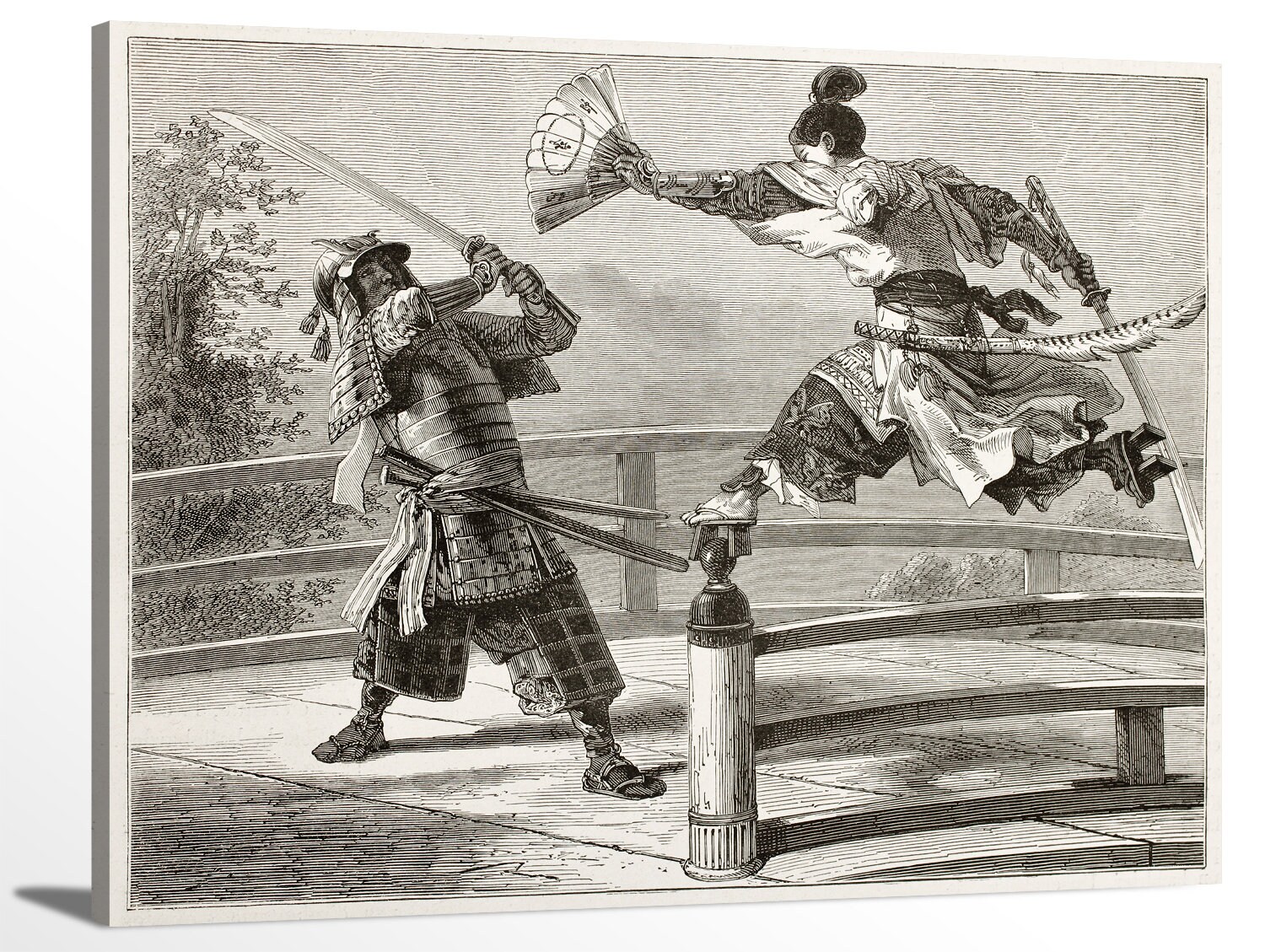 Black and White Japanese Samurai Warrior Fighting Scene | Etsy