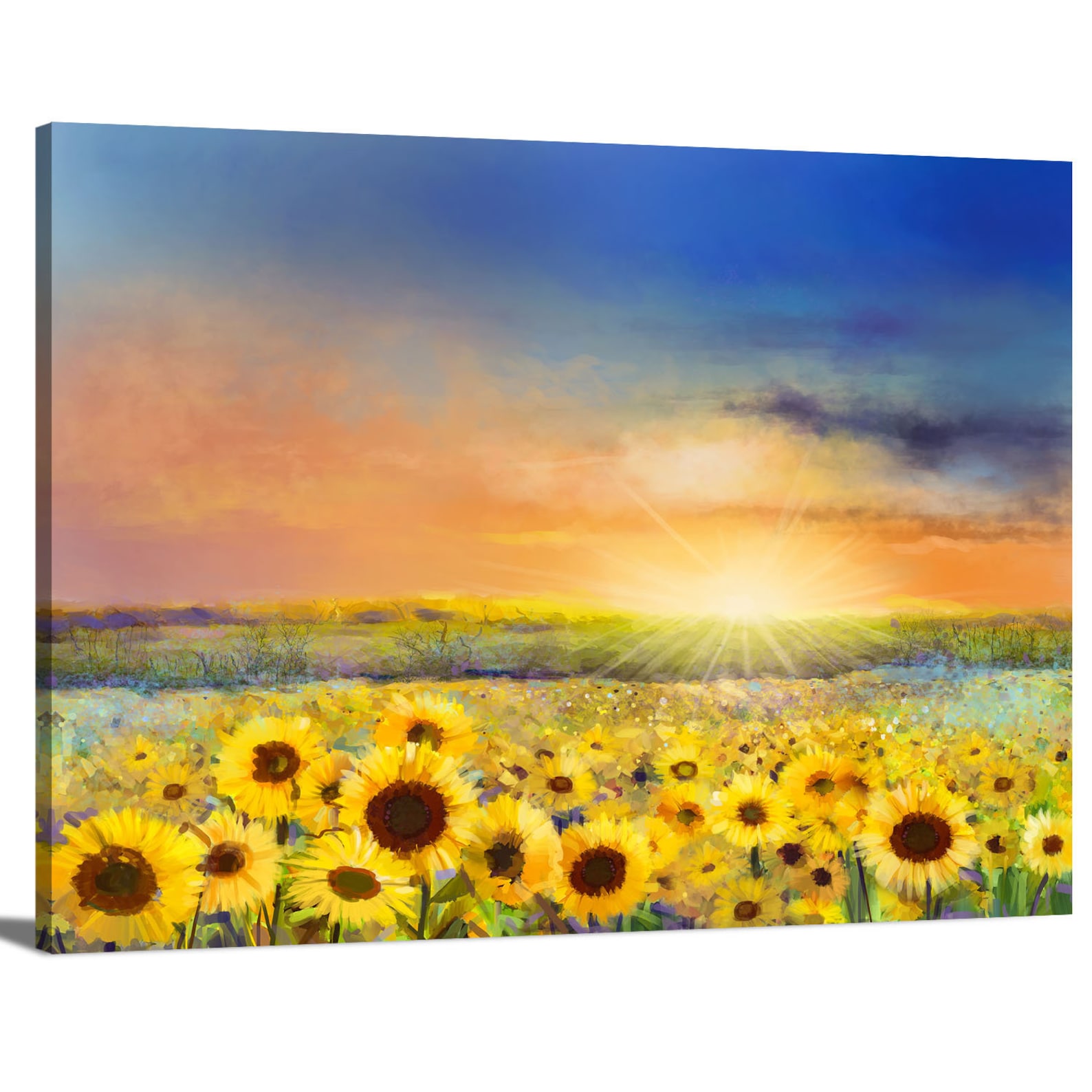 Sunflower Garden in Sunset Sunrise Floral Oil Painting Nature Scenic ...