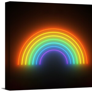 Rainbow Neon Light Modern Minimal Trending Artwork Wrapped Canvas Print ...
