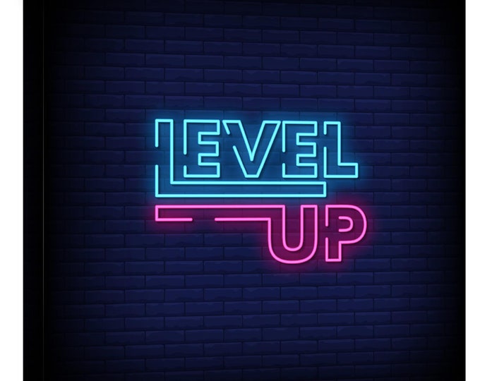 Neon Light Effect Level up Modern Poster Print Wrapped Canvas Print ...
