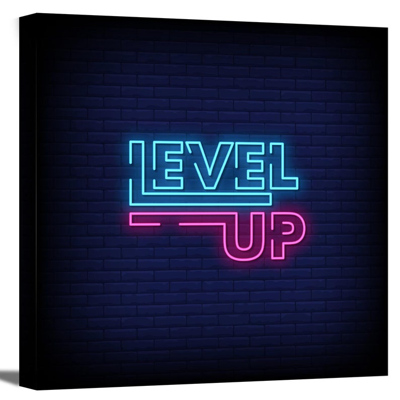 Neon Light Effect Level up Modern Poster Print Wrapped Canvas - Etsy