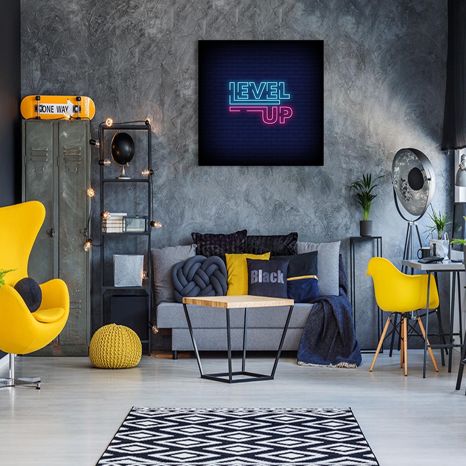 Neon Light Effect Level up Modern Poster Print Wrapped Canvas - Etsy