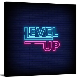 Neon Light Effect Level up Modern Poster Print Wrapped Canvas Print ...
