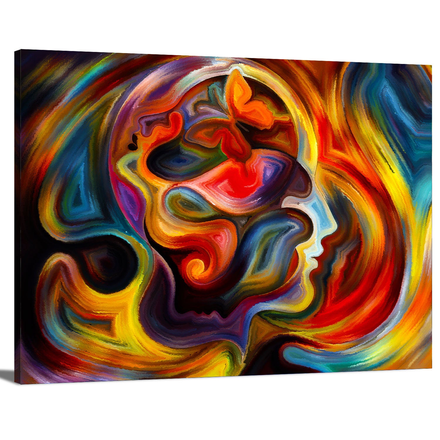 Butterfly With Human Heads Illustration Abstract Oil Painting Modern ...
