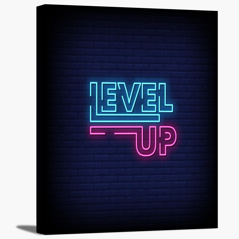 Neon Light Effect Level up Modern Poster Print Wrapped Canvas - Etsy