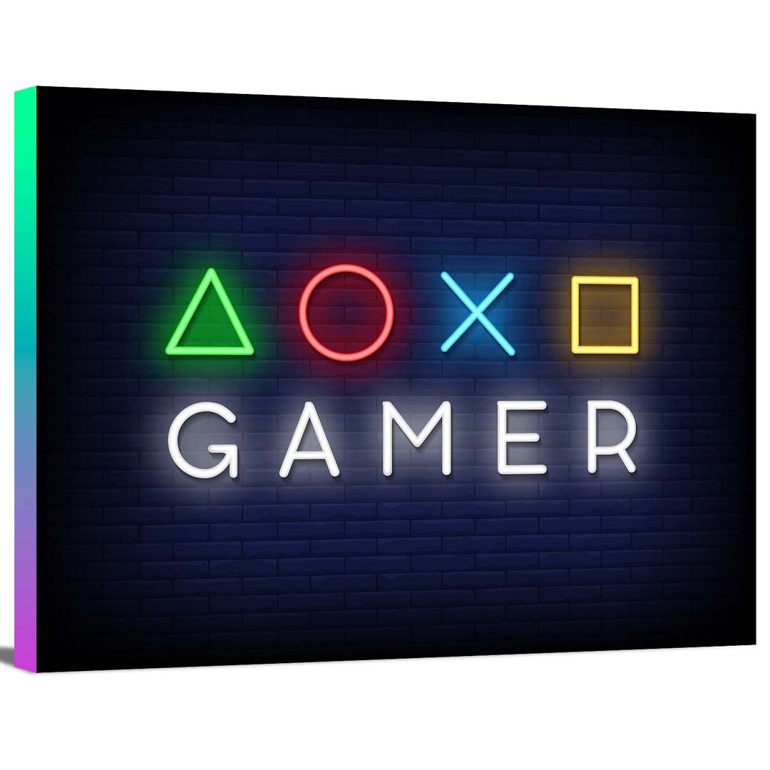 Gaming Poster, Game Controller Button Neon Sign, Video Game Gamer Game ...
