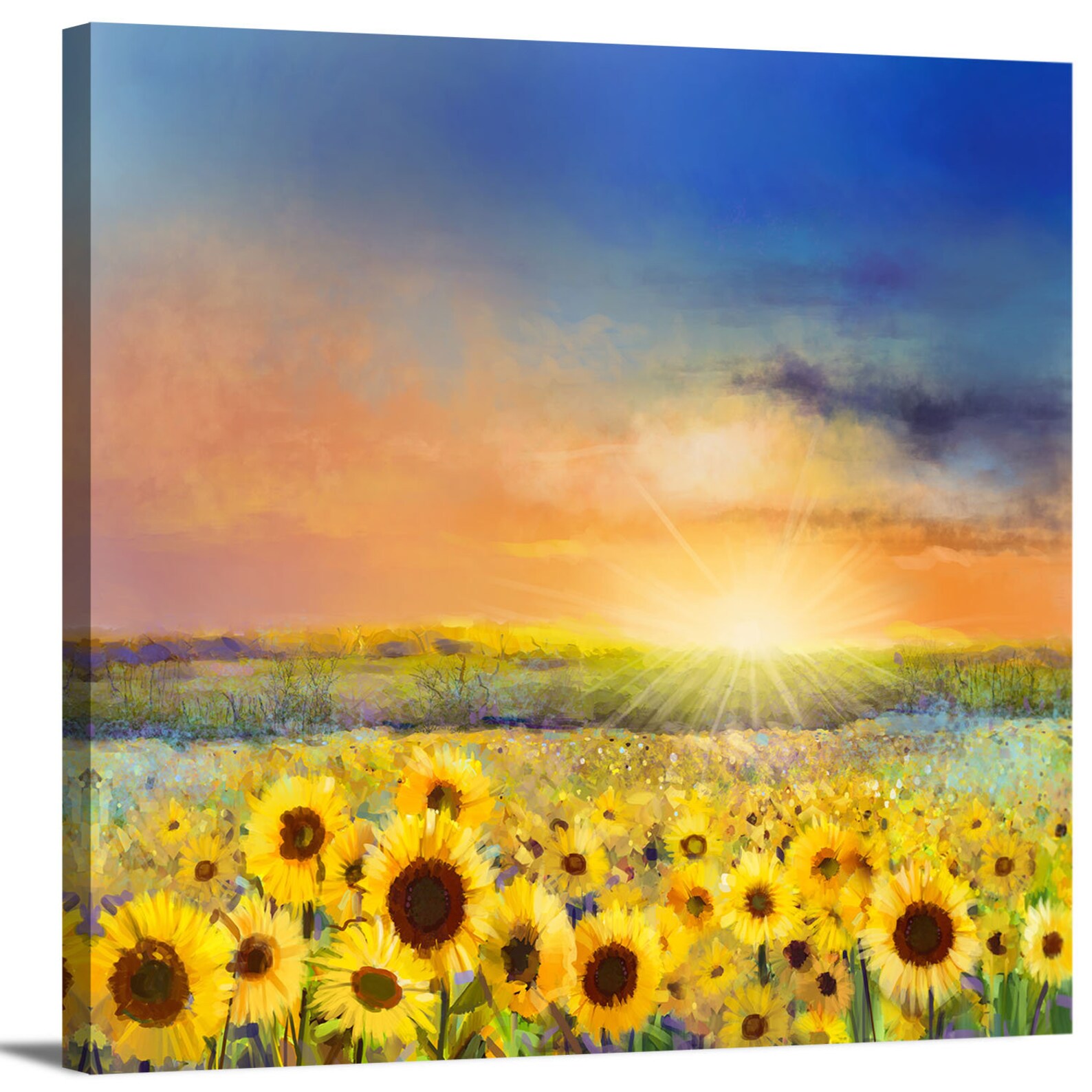 Sunflower Garden in Sunset Sunrise Floral Oil Painting Nature Scenic ...
