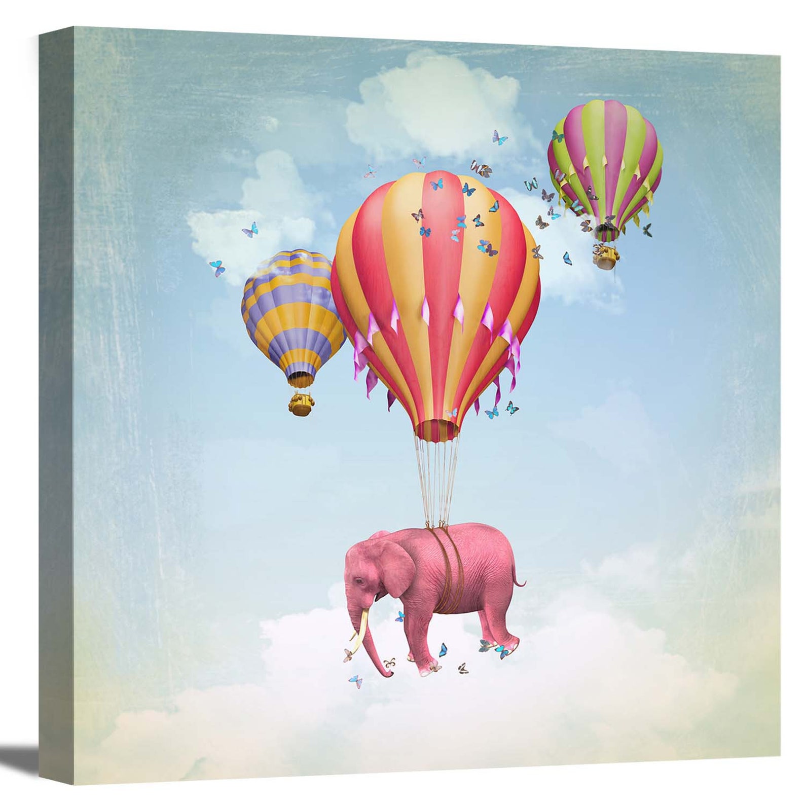 Pink Elephant in Blue Sky With Hot Air Balloons Butterflies Dream ...