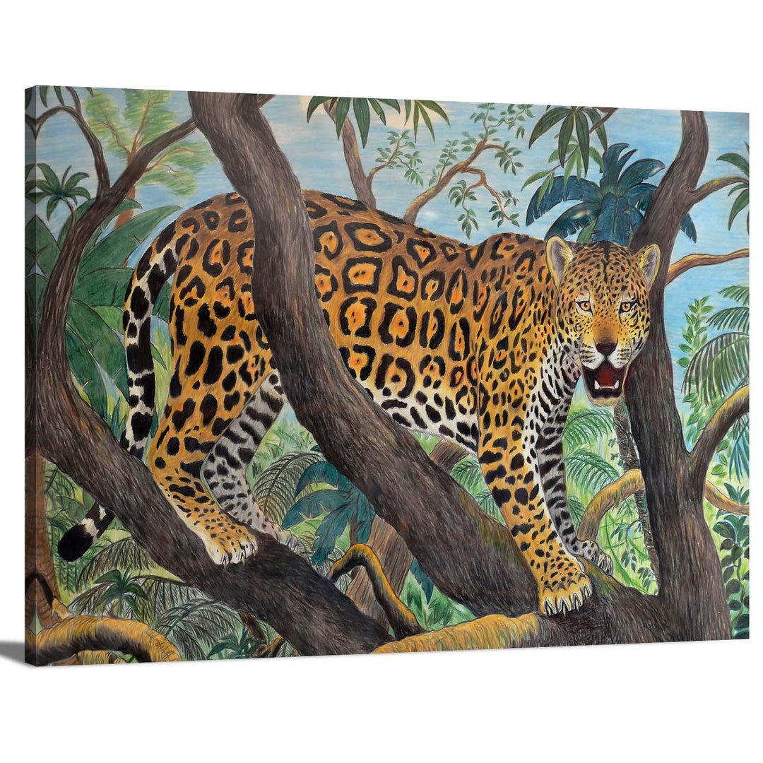 Jaguar Leopard in the Jungle Forest Animal Pastel Drawing Artwork ...