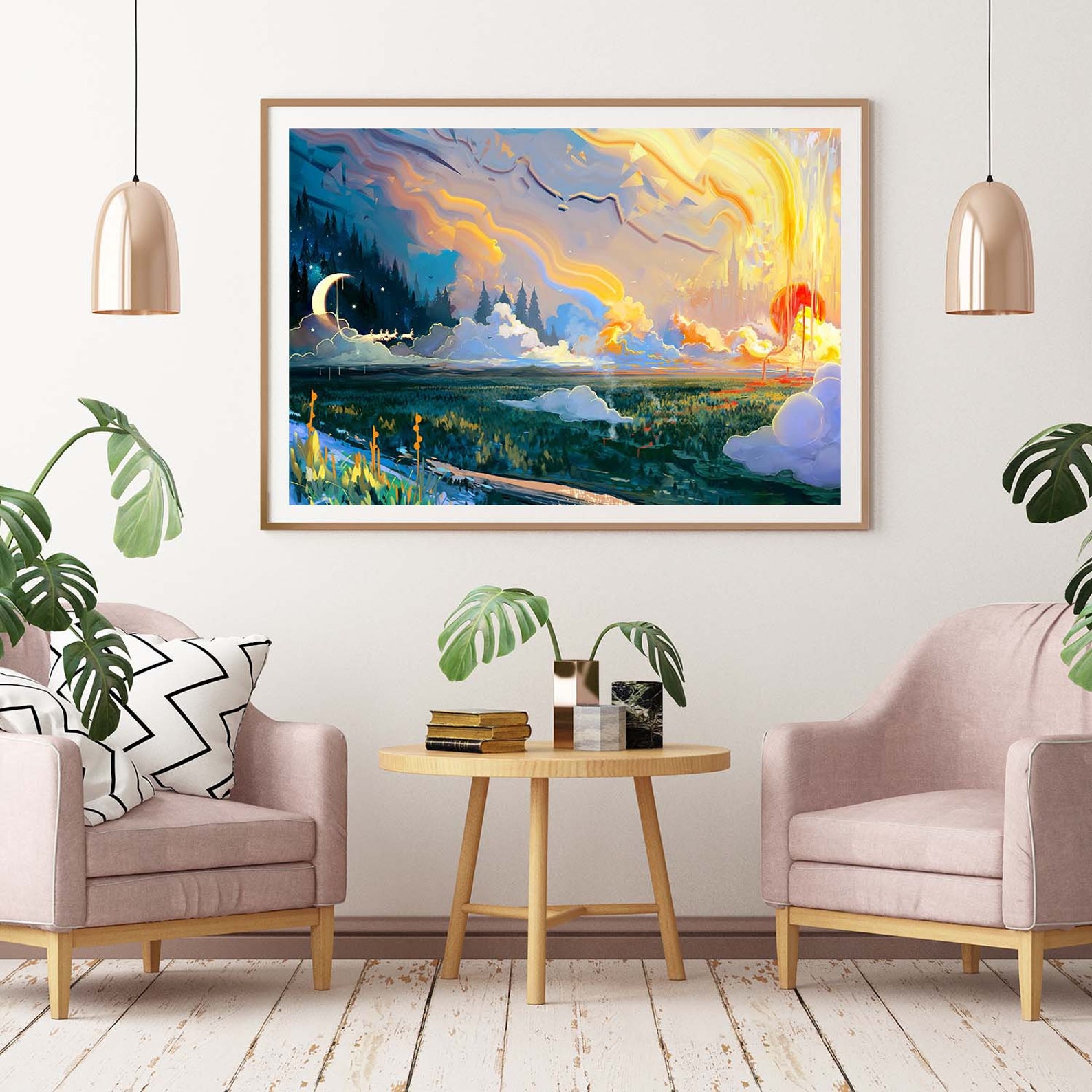 Abstract Sun and Moon in Sky Fantasy Moonlight Nature Scenery - Etsy