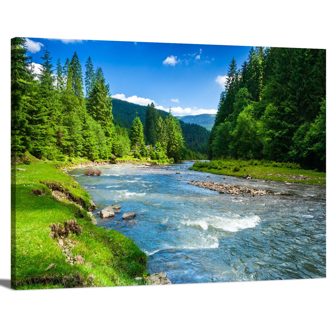 Beautiful Scenery Landscape With Mountains, Forest and a River Modern ...