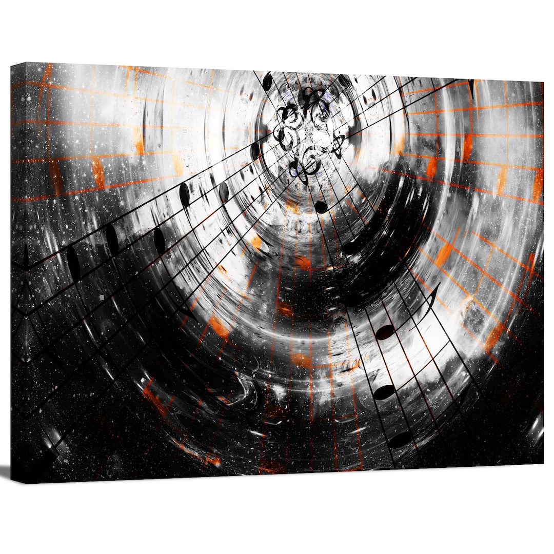 Modern Abstract Black and White Music Notes and Music Speaker in Space ...