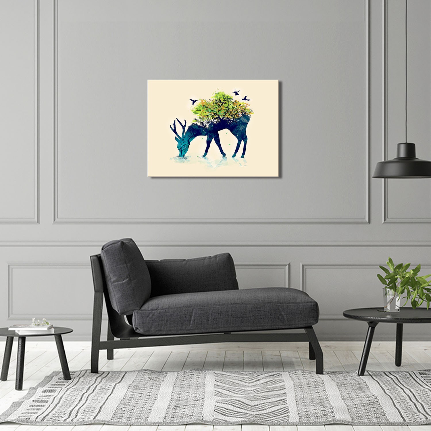 Deer and the Forest Green Trees Birds Animal Poster Artwork | Etsy