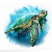 Sea Turtle in Blue Sea White Background Watercolor Animal | Etsy