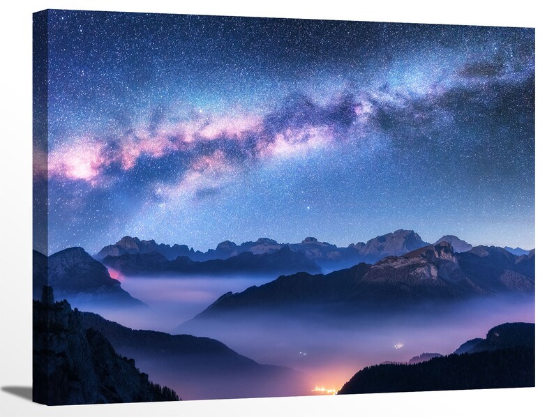 Galaxy Starry Night Above Foggy Mountains Nature Landscape | Etsy