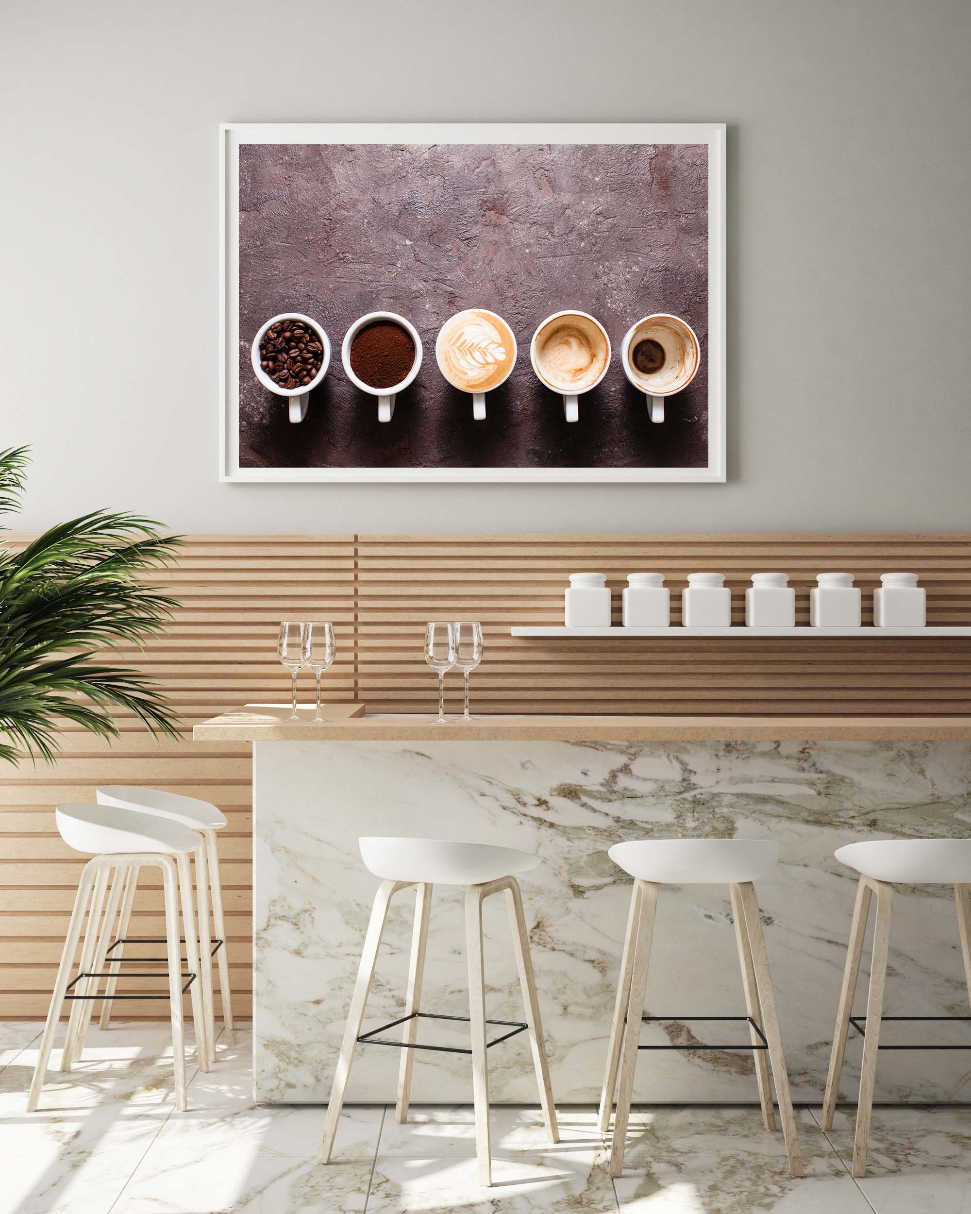 Photograph of Coffee Cups, Stages of Coffee Making Coffee Bean Latte ...