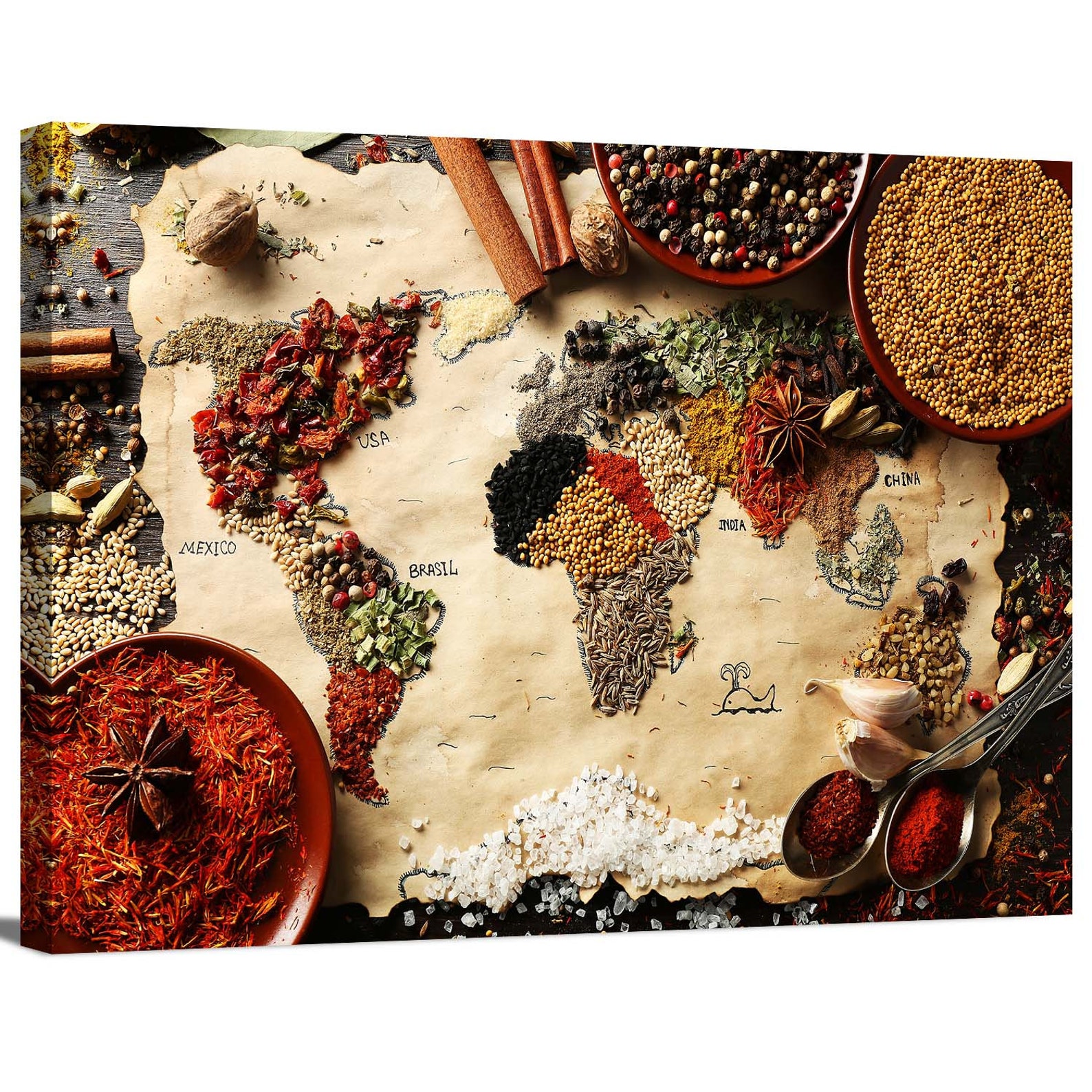 World Map of Different Spices Global Cuisine Food Ingredients - Etsy