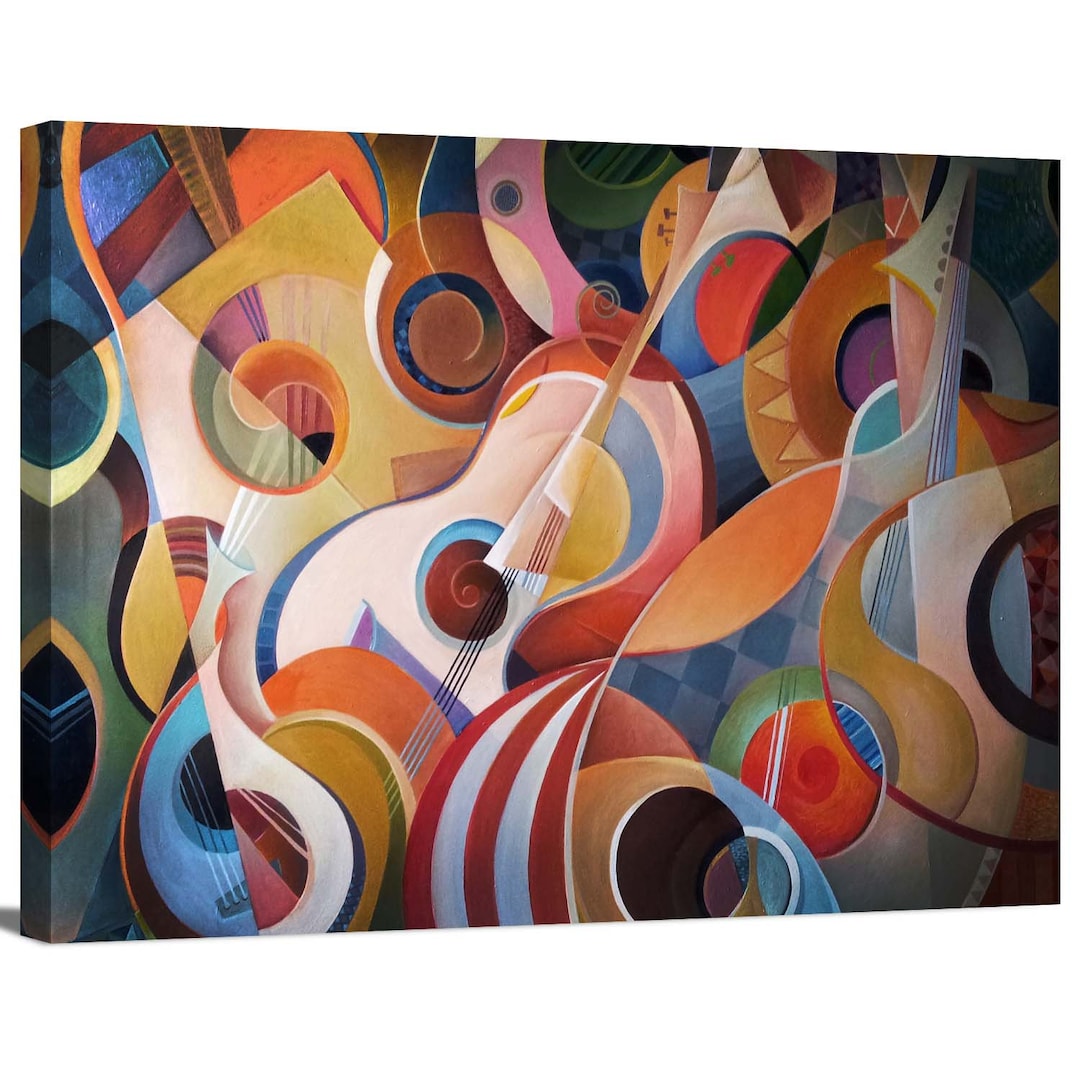 Modern Abstract Music Instrument Guitar Musical Notes Geometric Cubism ...